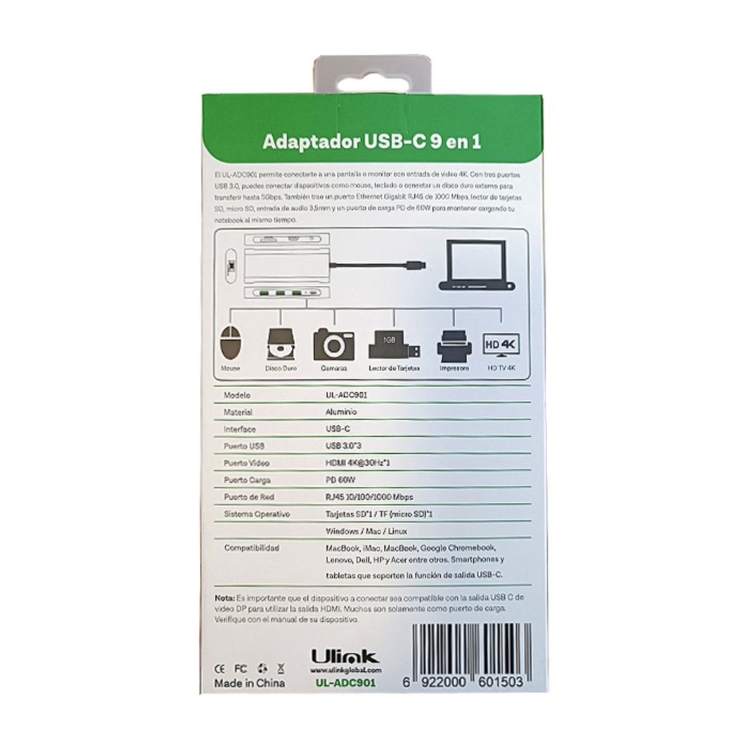 Ulink HUB Adaptador Multipuerto USB C 9 en 1 | ShopBox